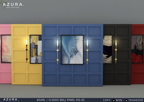 Second Life Marketplace - AZURA ::: CLASSIC WALL PANEL 02 - LAMP & FRAME